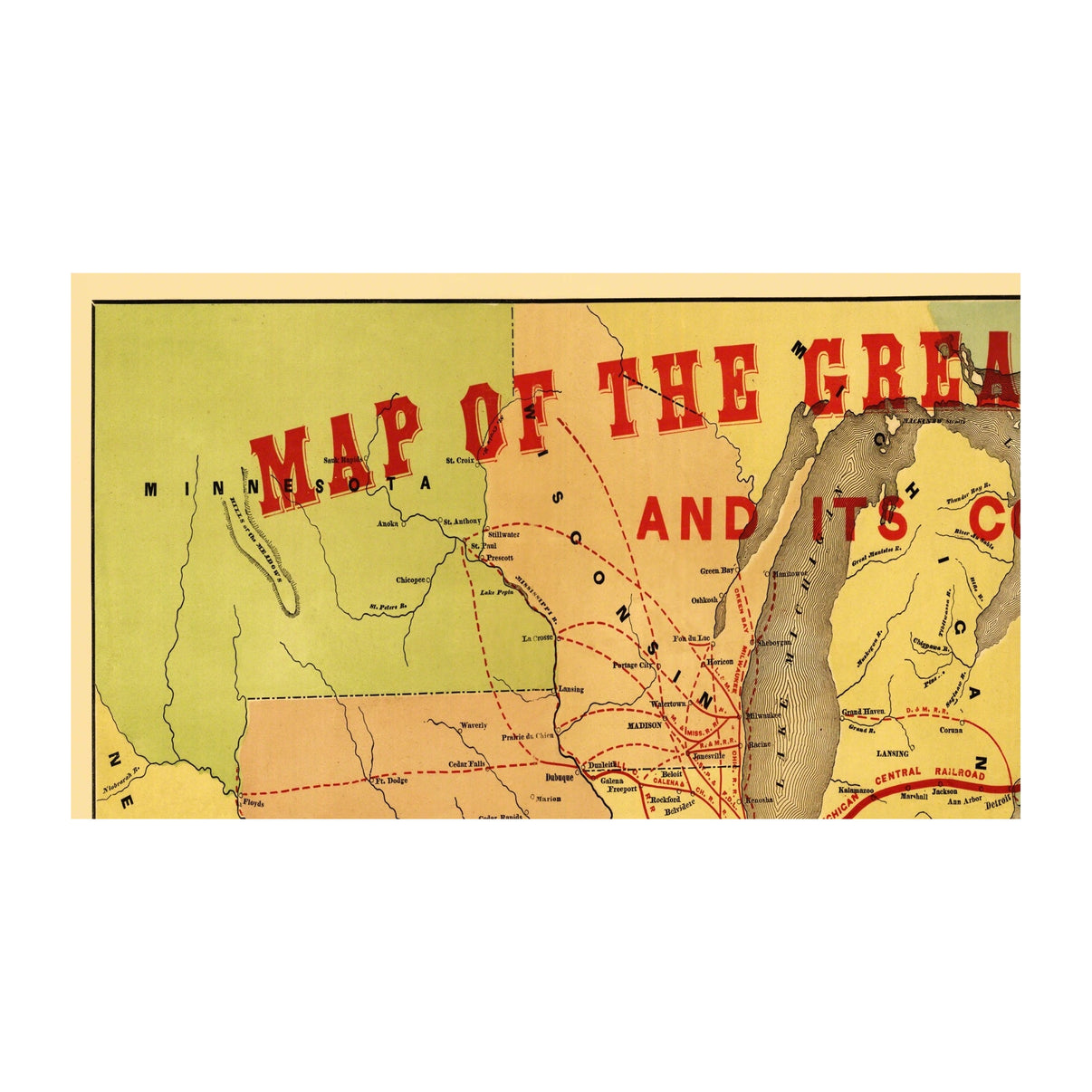 Railroad Map - Great Central Railroad Route - Thomas 1856 - 40 x 23 ...