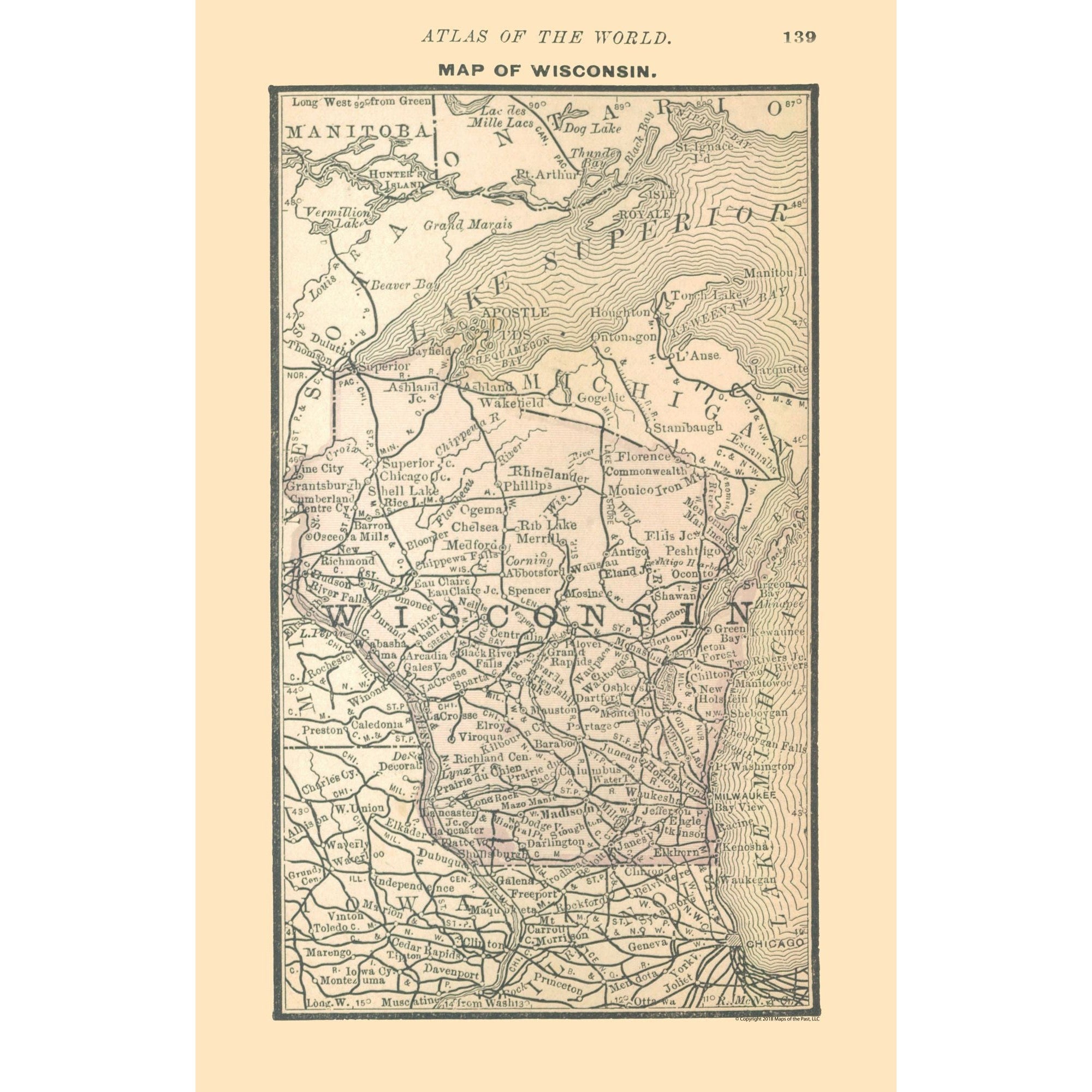 Historic State Map - Wisconsin - Alden 1886 - 23 x 35.83 - Vintage Wal ...