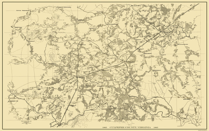 Historic County Map - Culpeper County Virginia - 1865 - Vintage Wall A ...