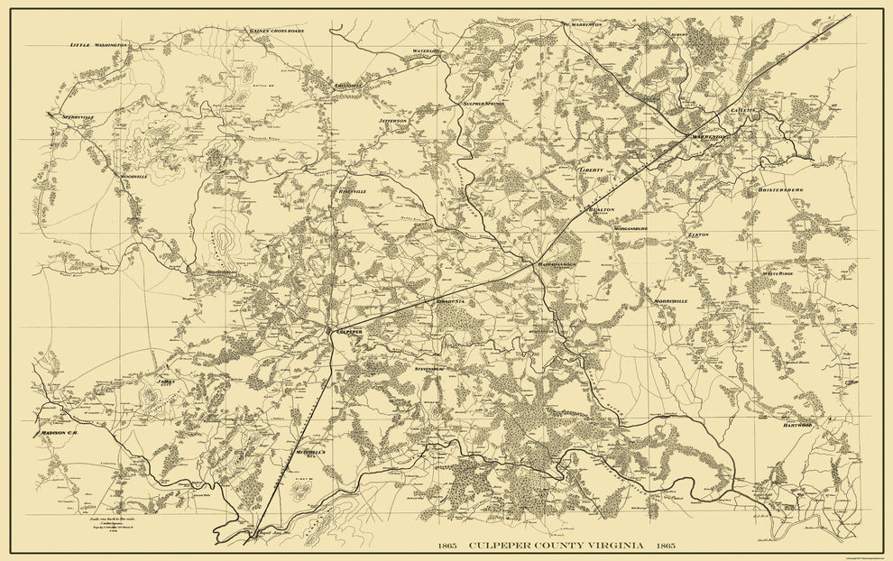 Historic County Map - Culpeper County Virginia - 1865 - Vintage Wall A ...