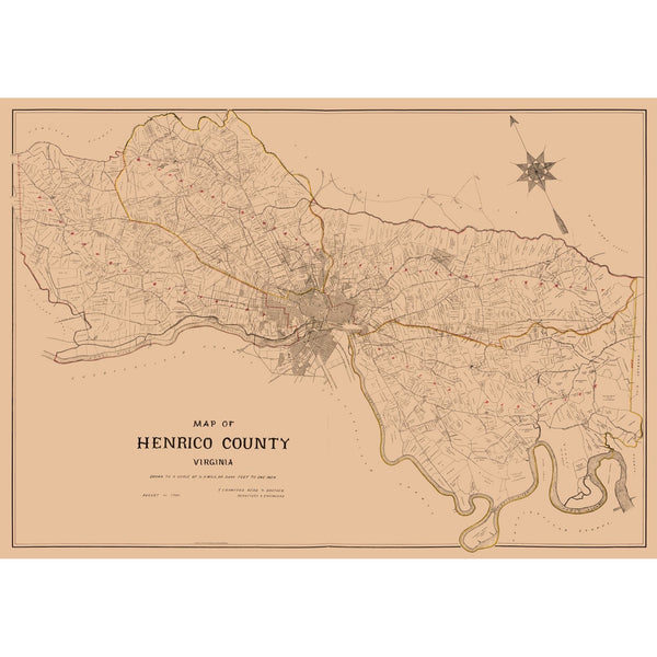 Historic County Map - Henrico County Virginia - Crawford 1901 - Vintag ...