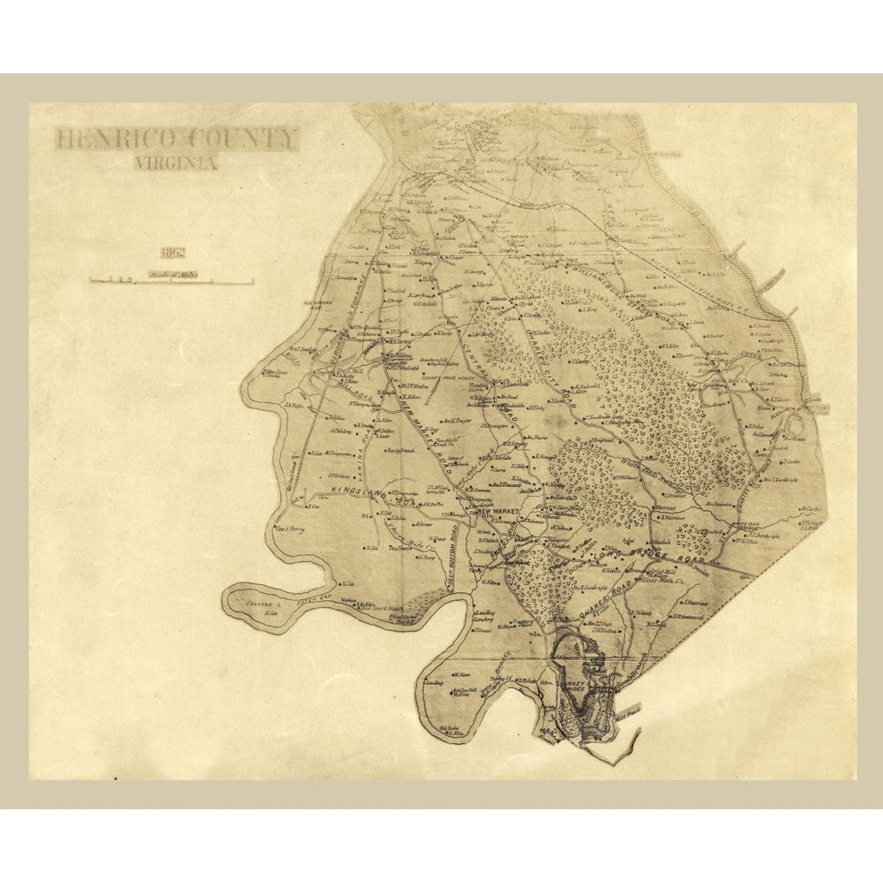 Historic County Map - Henrico County Virginia - 1862 - Vintage Wall Ar ...