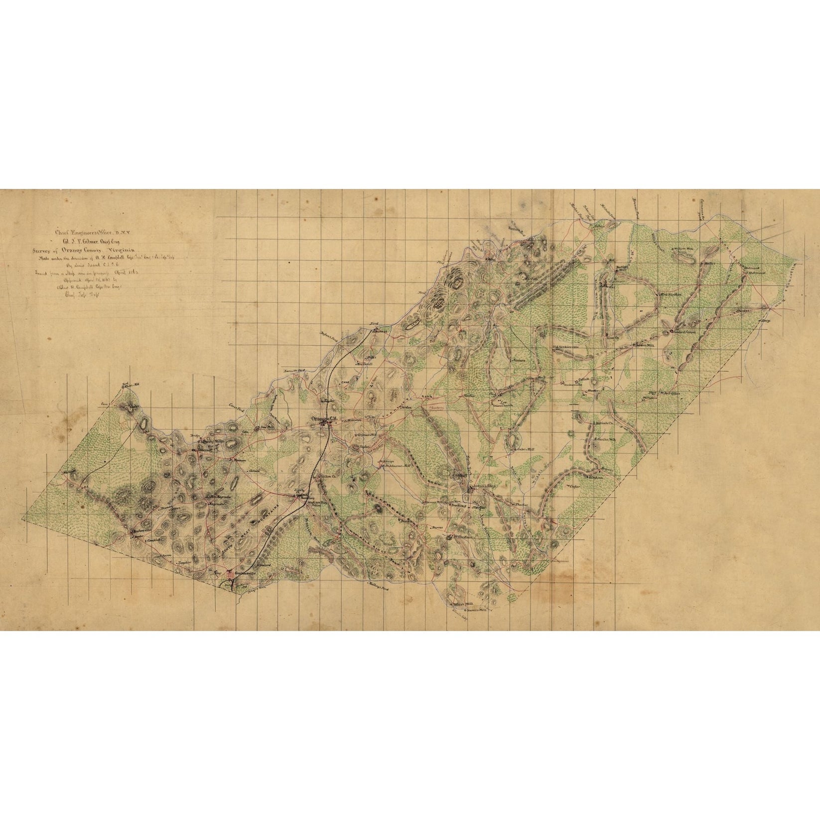 Historic County Map - Orange County Virginia - Gilmer 1863 - Vintage W ...