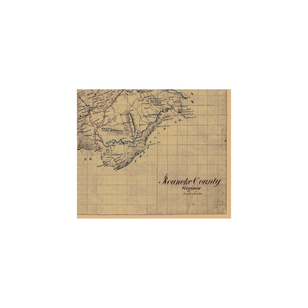 Historic County Map - Roanoke County Virginia - 1860 - 27.42 x 23 - Vi ...