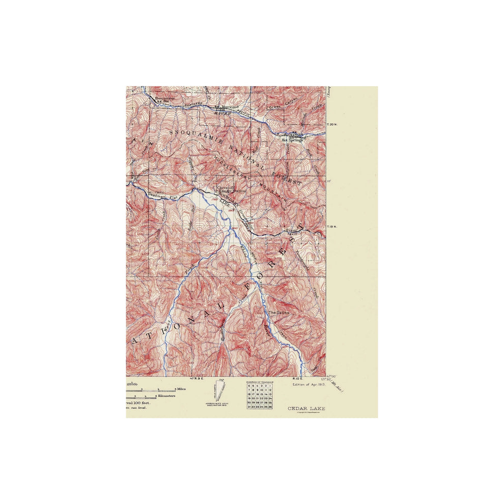 Topographical Map - Cedar Lake Washington Quad - USGS 1913 - 23 x 30.3 ...