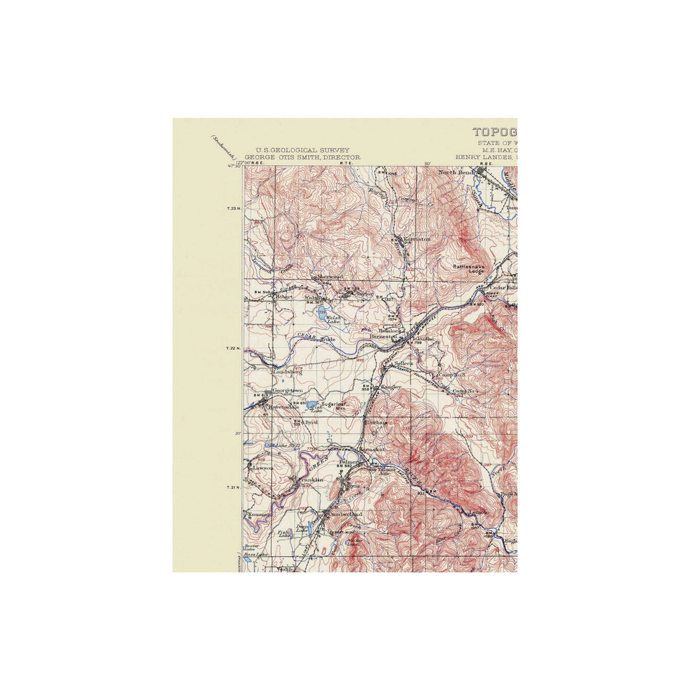 Topographical Map - Cedar Lake Washington Quad - USGS 1913 - 23 x 30.3 ...