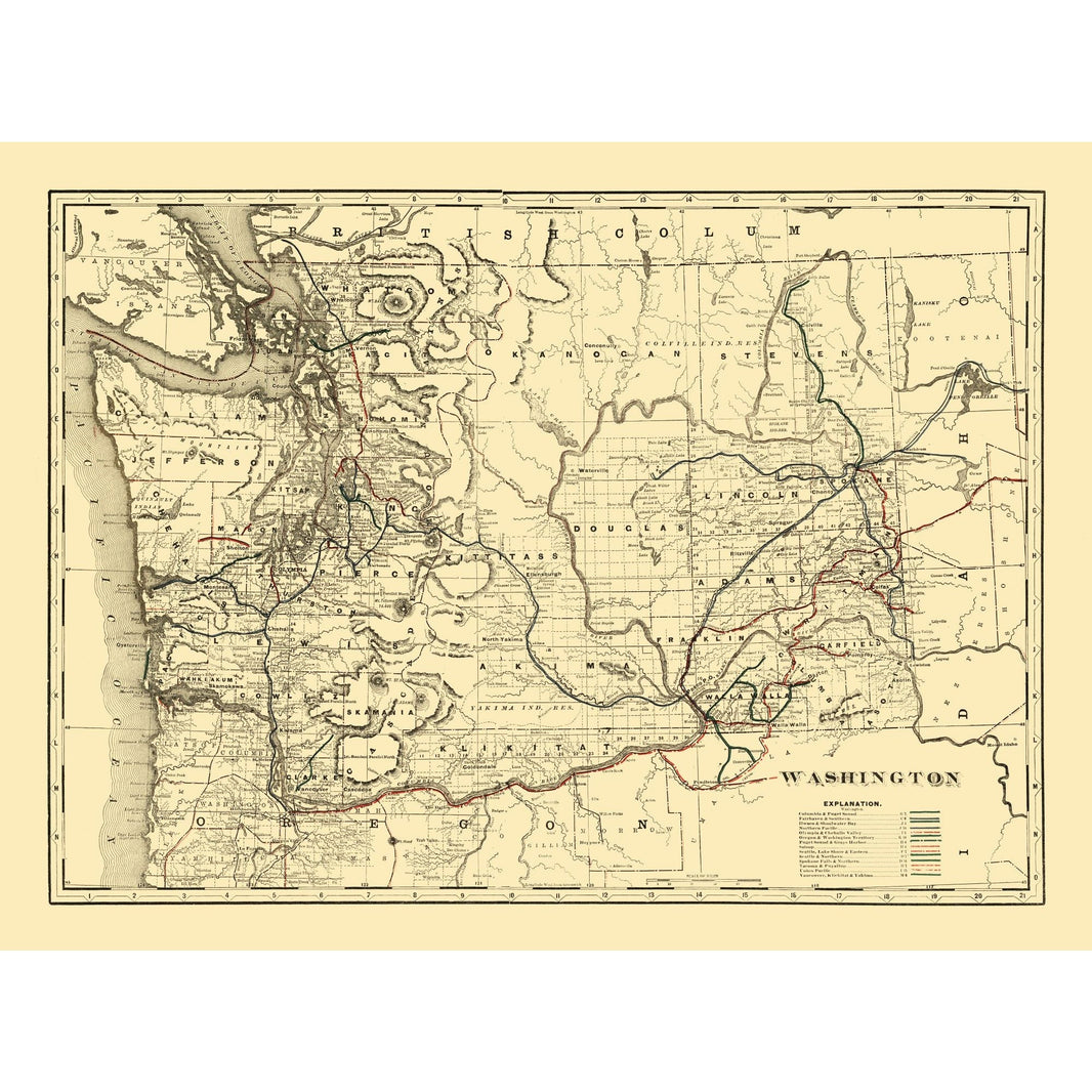 Washington Antique Railroad Map Prints | Historical Railway Maps – Maps ...