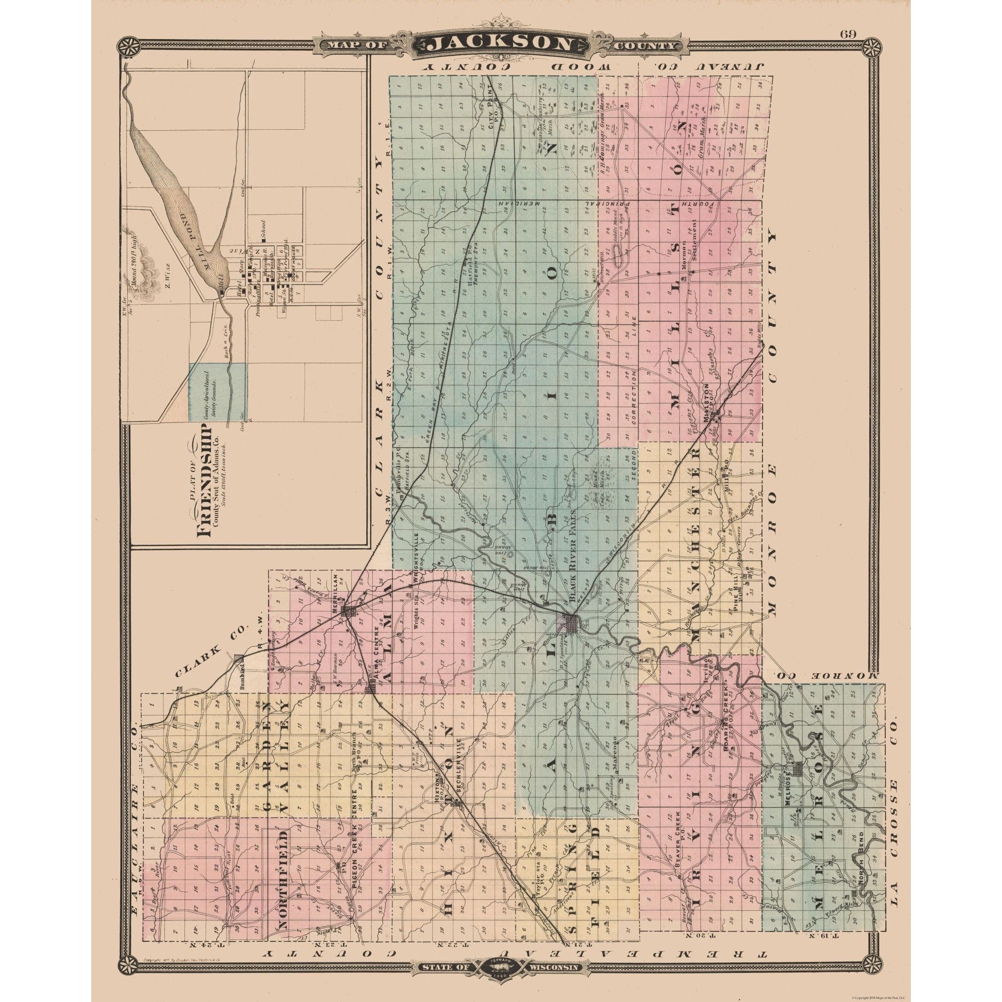Historic County Map - Jackson County Wisconsin - Snyder 1848 - 23 x 28 ...