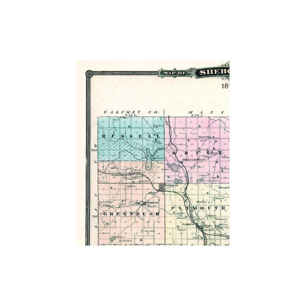 Historic County Map - Sheboygan County Wisconsin - Snyder 1878 - 23 x ...