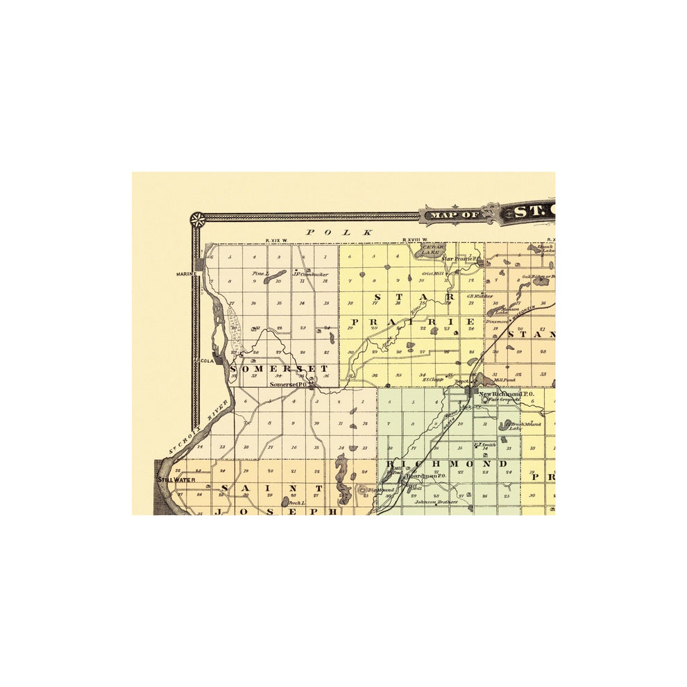 Historic County Map - St. Croix County Wisconsin - Snyder 1878 - 28.38 ...
