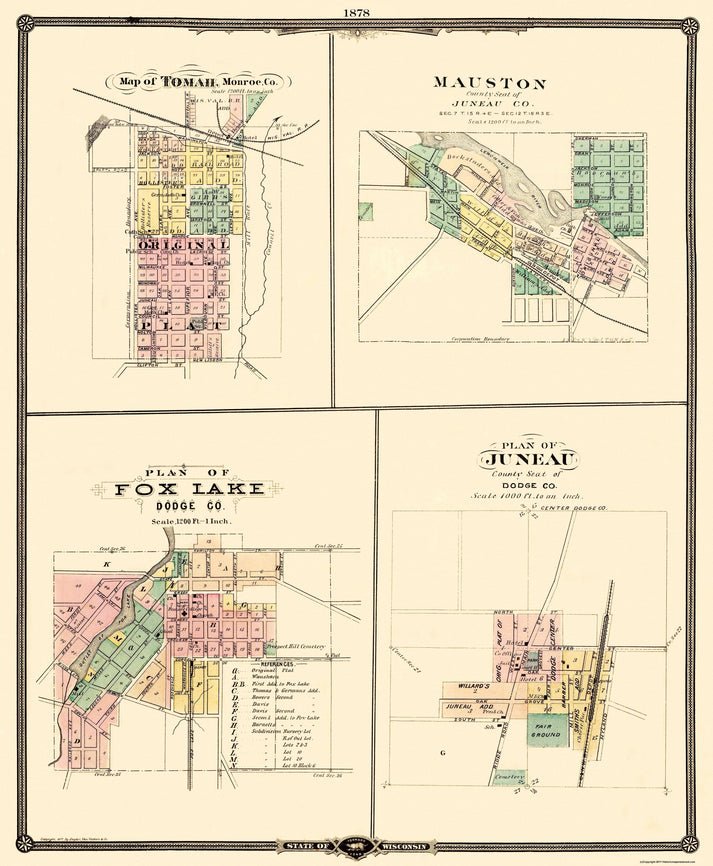 Historic City Map - Tomah Mauston Fox Lake Juneau Wisconsin - Snyder 1 ...