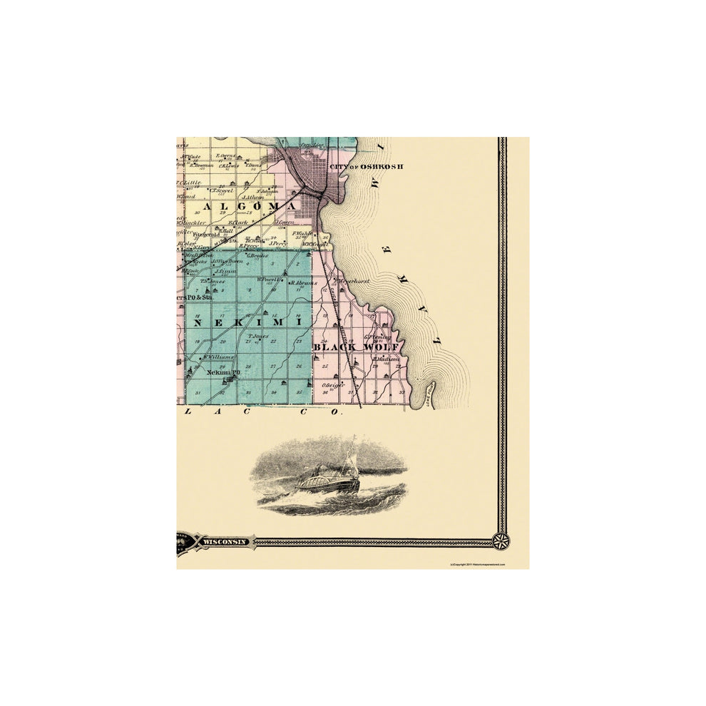 Historic County Map - Winnebago County Wisconsin - Snyder 1878 - 23 x ...