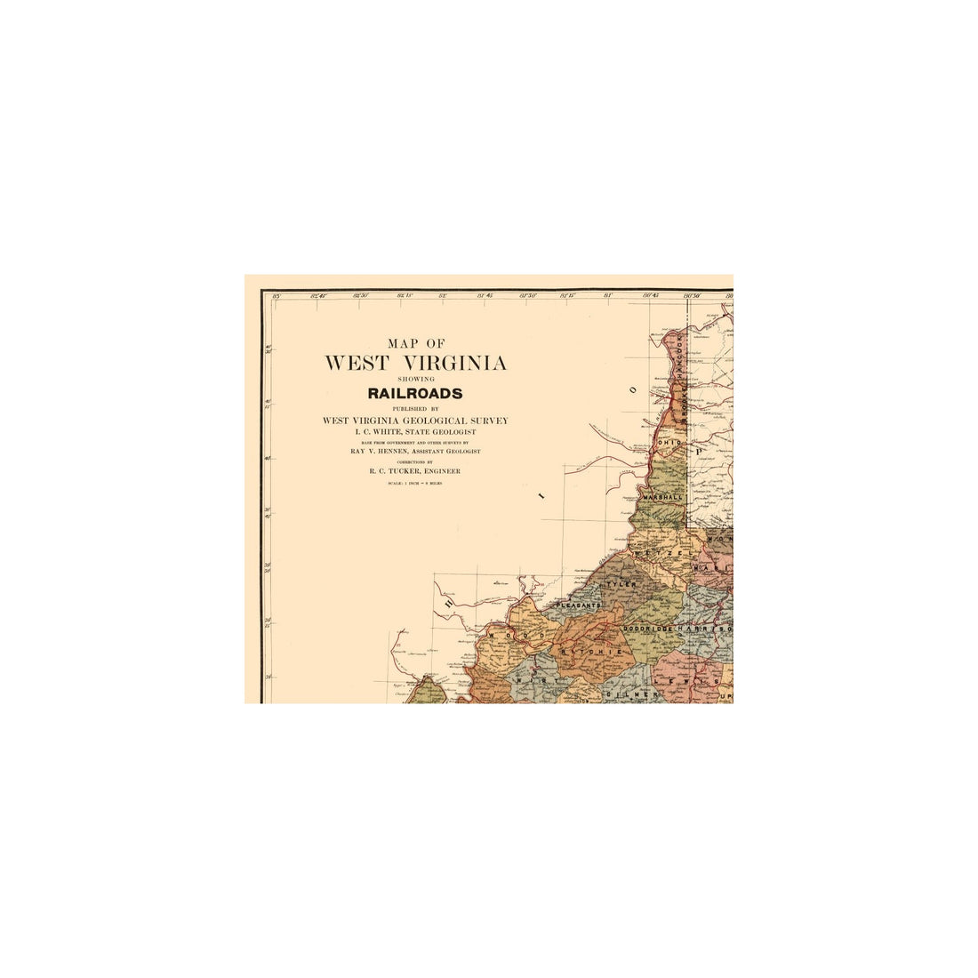 Railroad Map - West Virginia Railroads - White 1917 - 26.18 x 23 - Vin ...