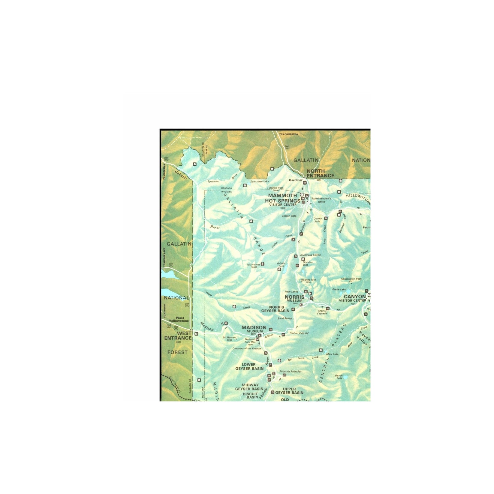 Historic State Map - Yellowstone National Park - US Park Services 1972 ...