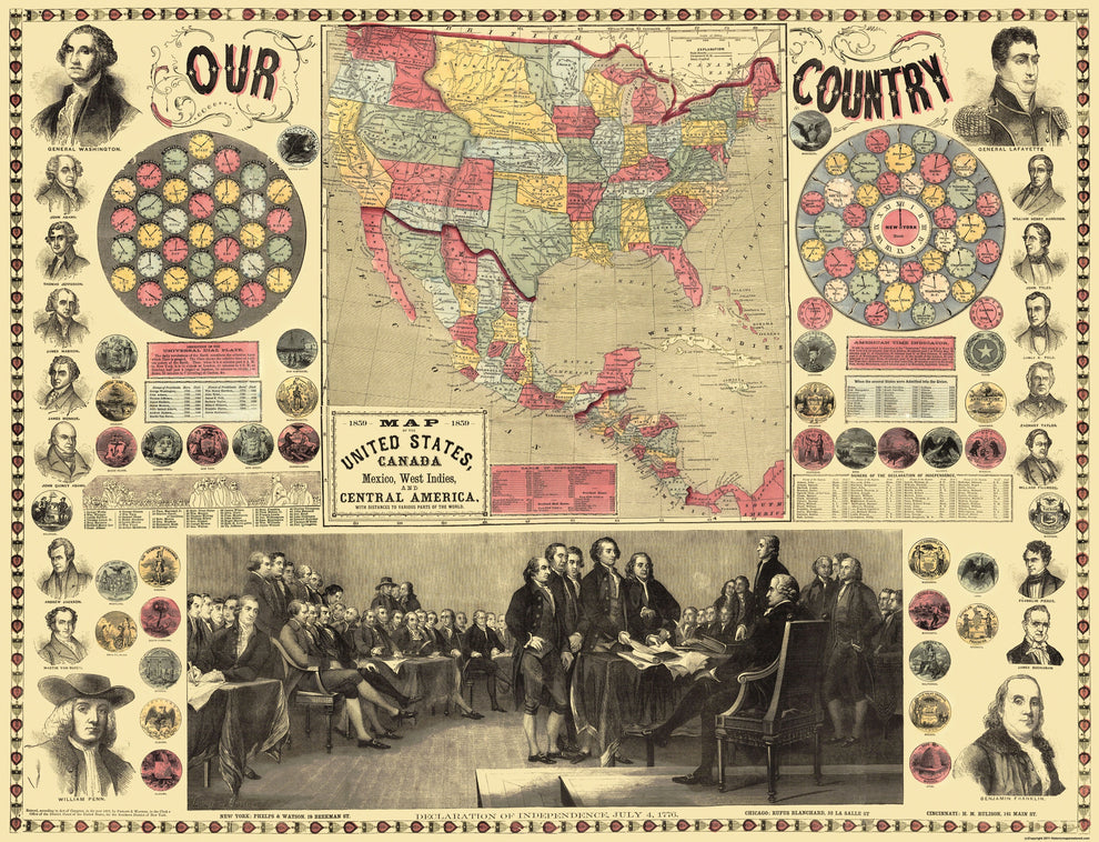 Historic State Map - United States Declaration Signing - Purley 1859 ...